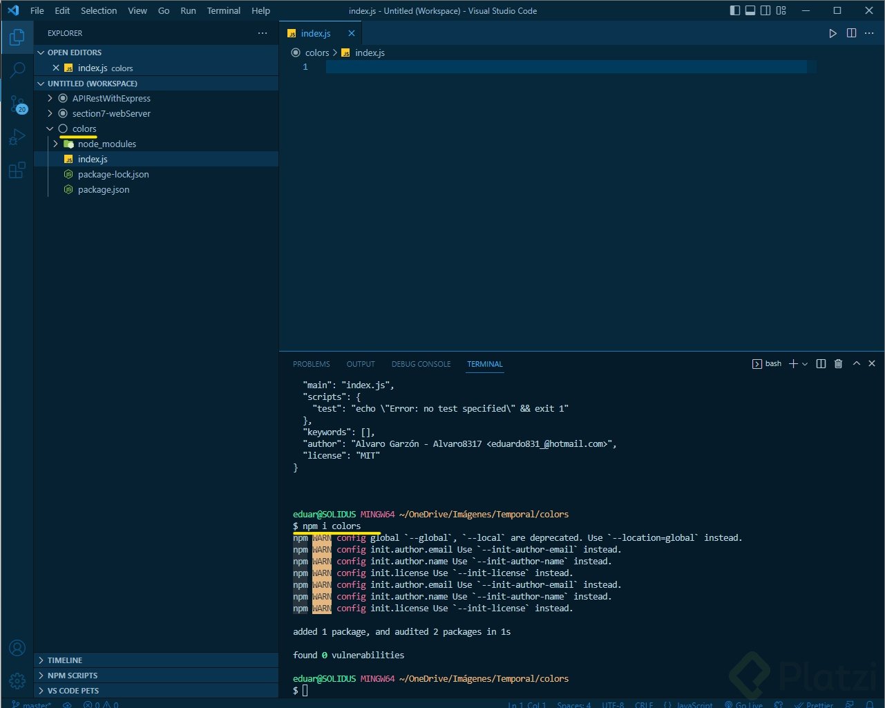 Usando colores en nuestras aplicaciones de Node.js